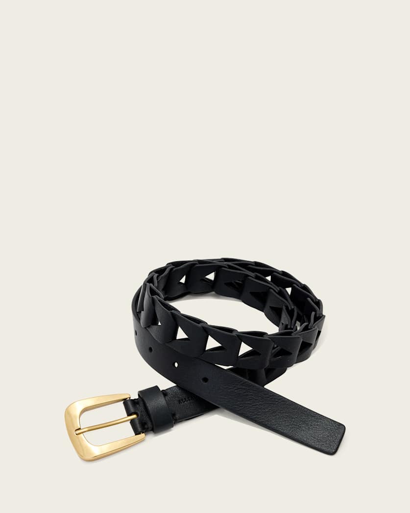 Sage Cut Out Leather Belt Black | ALLSAINTS US